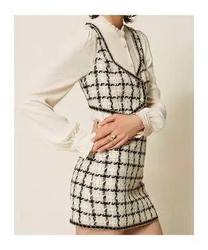 TWINSET Short Bouclé Top With Check Pattern