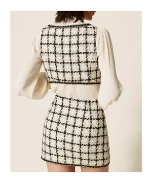 TWINSET Short Bouclé Top With Check Pattern