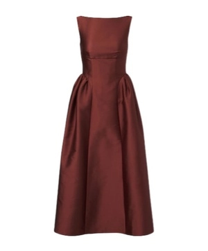 Roland Mouret Strapless Pleated Taffeta Midi Dress