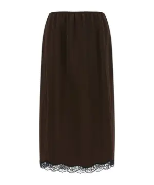 TWINSET Satin Froissé And Lace Skirt - Dark Brown