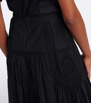 Ulla Johnson Alice Embroidered Tiered Cotton Midi Skirt - Black