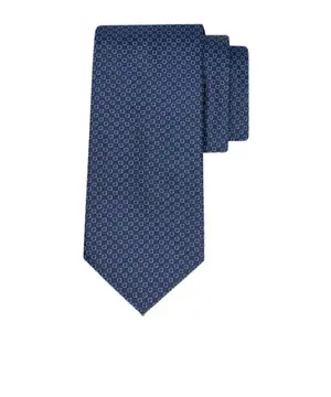 FERRAGAMO Micro Gancini Print Silk Jacquard Neck Tie - Blue
