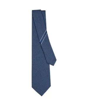 FERRAGAMO Micro Gancini Print Silk Jacquard Neck Tie