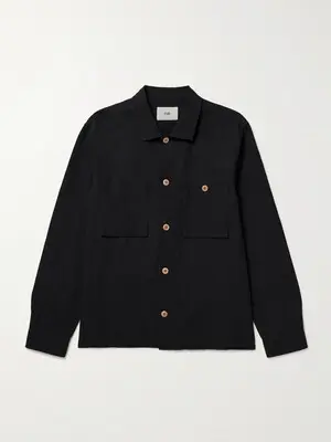 Folk Patch Linen And Cotton-blend Overshirt - Blue