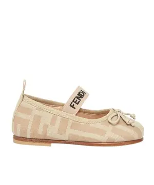 Fendi Beige Jacquard Fabric First Steps Ballet Flats