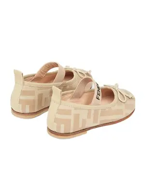 Fendi Beige Jacquard Fabric First Steps Ballet Flats