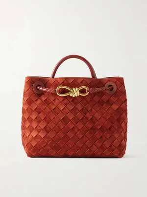Bottega Veneta Andiamo Small Intrecciato Suede Shoulder Bag - Red