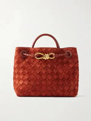 Bottega Veneta Small Andiamo Intrecciato Suede Shoulder Bag - Red