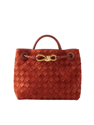 Bottega Veneta Andiamo Small Woven Suede Shoulder Bag - Red