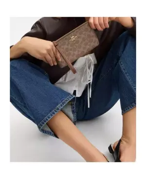 COACH Large Corner Zip Wristlet In Signature Canvas
