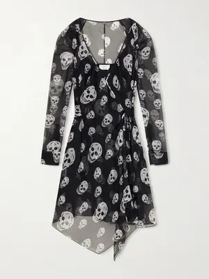 Alexander McQueen Printed Silk Georgette Mini Dress - Black