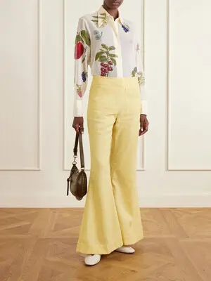 Alix Of Bohemia Farah Sunlight Wool And Linen-blend Flared Pants