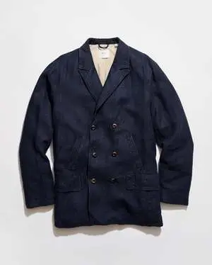 Billy Reid Canvas Linen Bond Peacoat - Navy