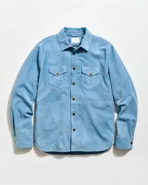 Billy Reid Savoy Featherweight Suede Workshirt - Provence
