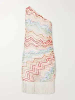 Missoni One-shoulder Fringed Striped Mesh Mini Dress - Pink