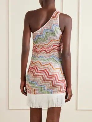 Missoni One-shoulder Fringed Mesh Mini Dress