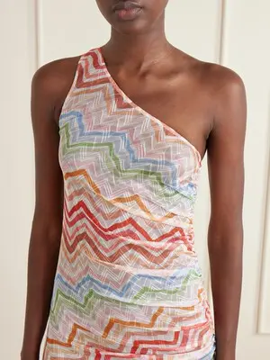 Missoni One-shoulder Fringed Mesh Mini Dress