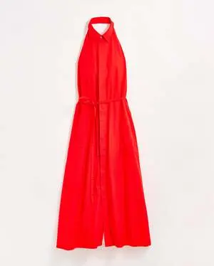 Billy Reid Poplin Halterneck Shirt Dress - Flame