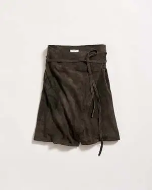 Billy Reid Perforated Suede Wrap Skirt - Evergreen