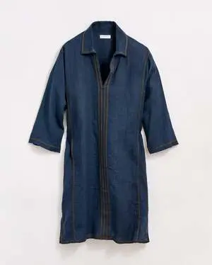 Billy Reid Linen Chainstitch Tunic Dress - Navy