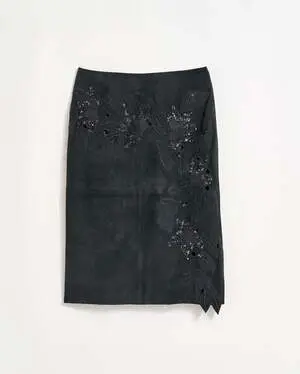 Billy Reid Suede Statet Pencil Skirt - Black