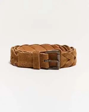 Billy Reid Suede Braided Belt - Light Brown