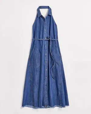 Billy Reid Denim Halterneck Shirt Dress - Blue