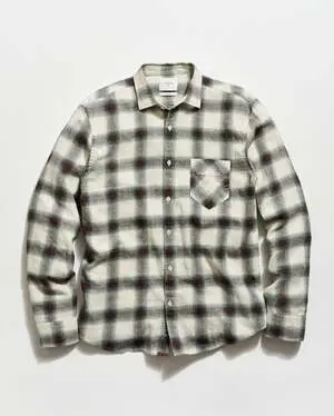 Billy Reid Hemp Cotton Dobby Plaid John T Shirt - Peat Multi