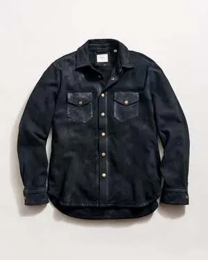 Billy Reid Savoy Waxed Suede Workshirt - Navy