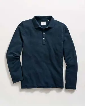 Billy Reid Long Sleeve Herringbone Polo - Blue