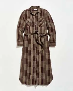 Billy Reid Abstract Heirloom Check Maxi Shirt Dress - Green Brown