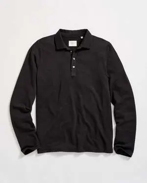 Billy Reid Long Sleeve Herringbone Polo - Black