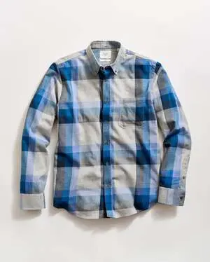 Billy Reid Large Scale Plaid Melange Tuscumbia Shirt Button Down - Blue Multi