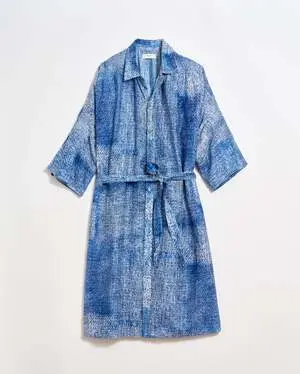 Billy Reid Indigo Texture Shirred Shoulder Shirtdress - Blue