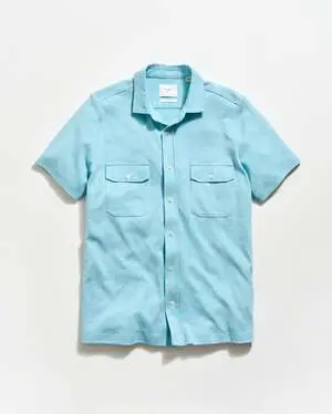 Billy Reid Short Sleeve Hemp Cotton Knit Shirt - Blue