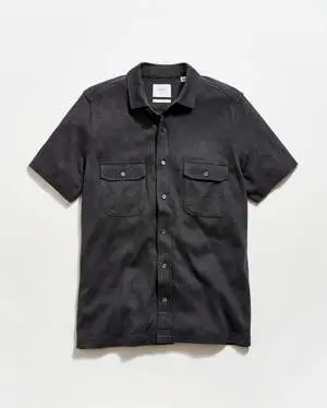 Billy Reid Short Sleeve Hemp Cotton Knit Shirt - Asphalt