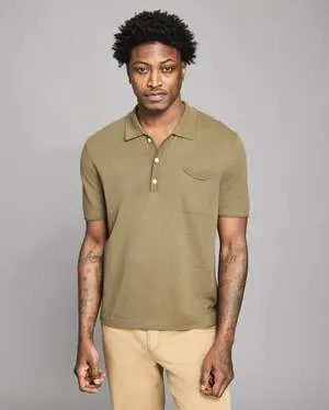 Billy Reid Cotton Linen Sweater Polo - Green