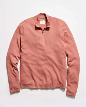 Billy Reid Fine Gauge Textured Half Zip - Salmon
