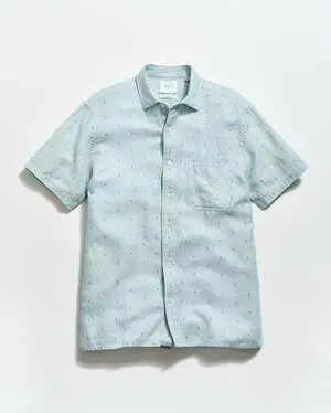 Billy Reid Short Sleeve Herringbone Treme Shirt - Blue