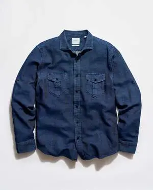Billy Reid Cotton Dobby Scout Shirt - Blue