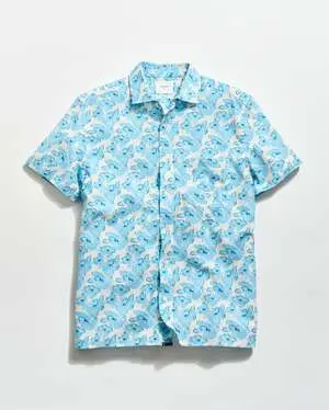 Billy Reid Short Sleeve Textured Painted Floral Treme Shirt - Sky Blue Multi