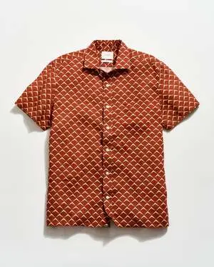 Billy Reid Short Sleeve Pagoda Tile Linen Treme Shirt