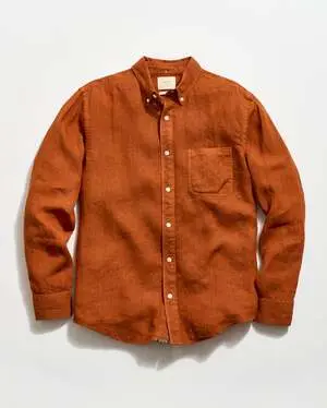 Billy Reid Tuscumbia Linen Shirt Button Down - Umber