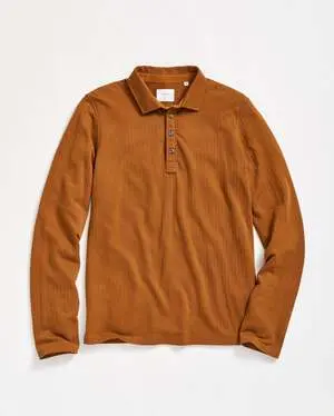 Billy Reid Long Sleeve Herringbone Polo - Brown