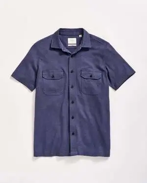 Billy Reid Short Sleeve Hemp Cotton Knit Shirt - Navy