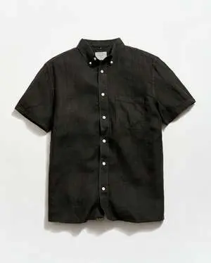 Billy Reid Short Sleeve Linen Tuscumbia Shirt Button Down - Peat