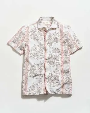 Billy Reid Short Sleeve Textural Tropical Roses Treme Shirt - Tinted White Multi