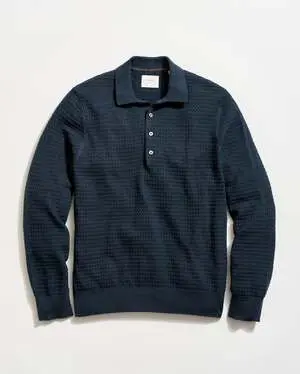 Billy Reid Long Sleeve Grid Links Sweater Polo - Blue