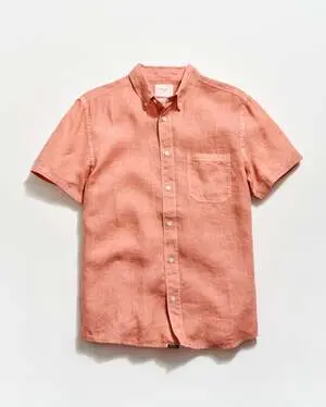 Billy Reid Short Sleeve Linen Tuscumbia Shirt Button Down - Salmon