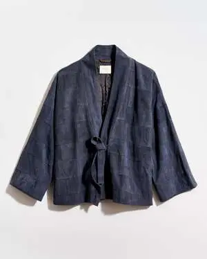 Billy Reid Patchwork Gart Dyed Suede Jacket - Navy